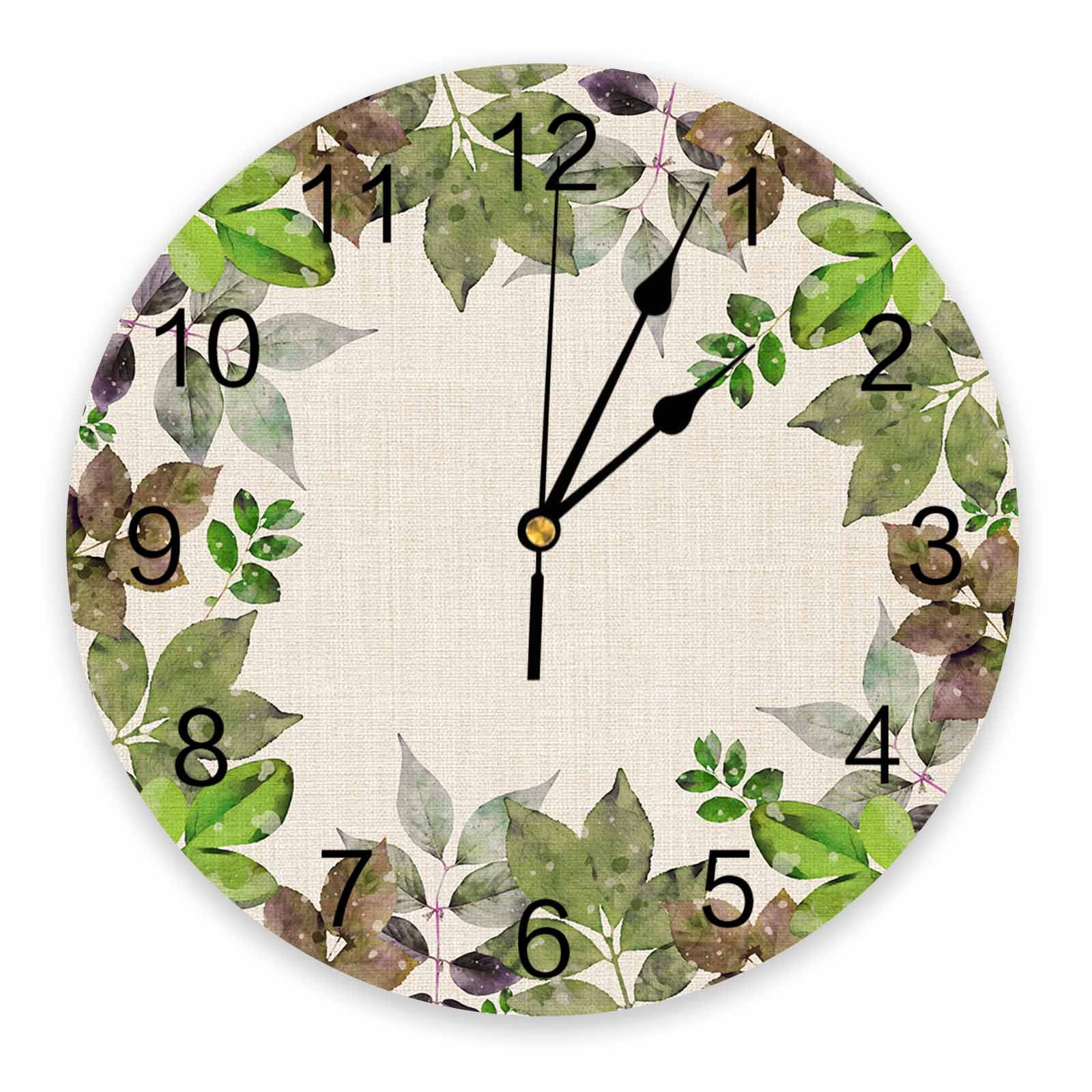 Plant Gre Leaves Pastoral Style Wall Clock Large Modern Kitch Dinning ...