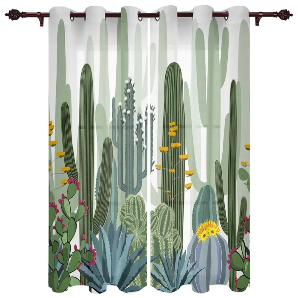 Plant Green Cactus Geometric Stripes Luxury Home Curtains Home Supplies ...