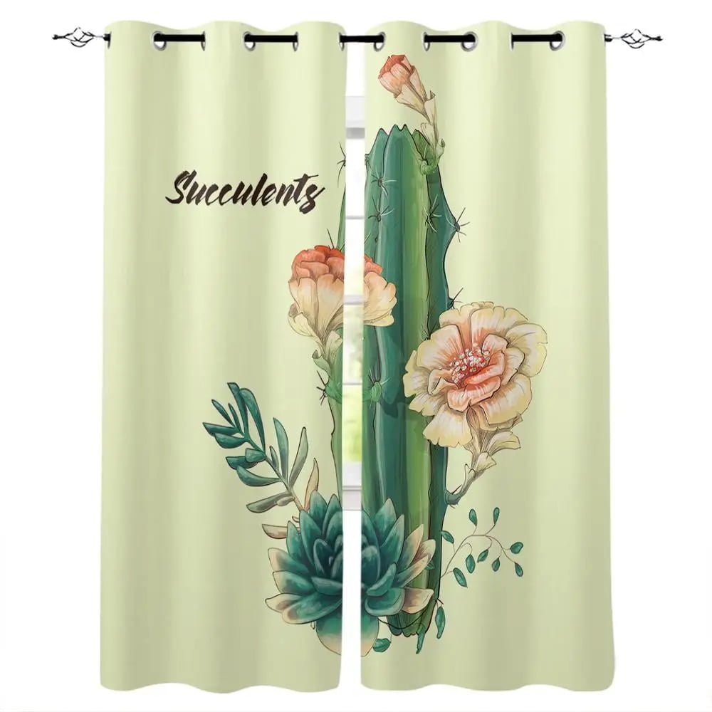 Plant Green Cactus Geometric Stripes Luxury Home Curtains Home Supplies ...