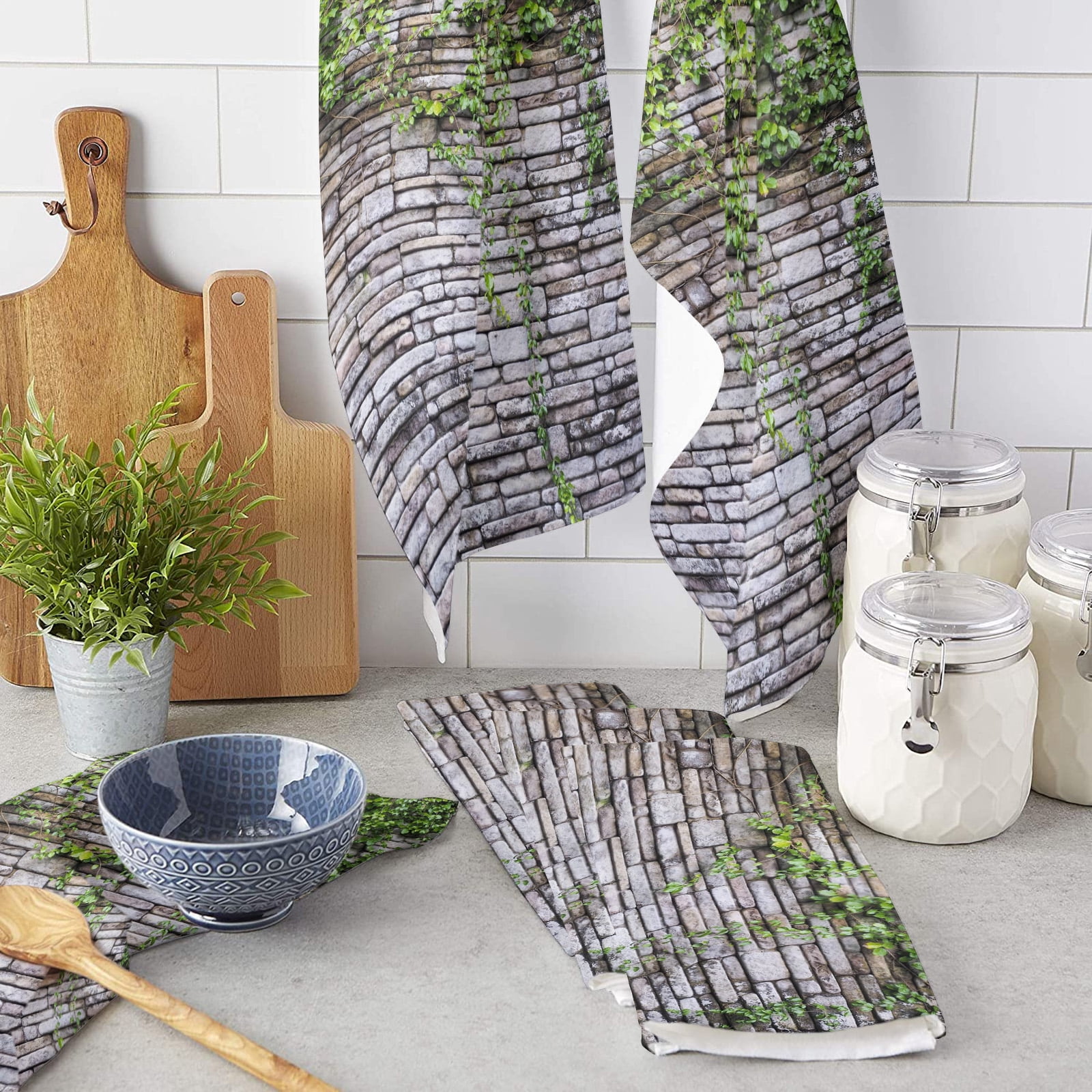 Plant Green Ivy Wall Vintage Style Microfiber Cleaning Cloths Hand ...