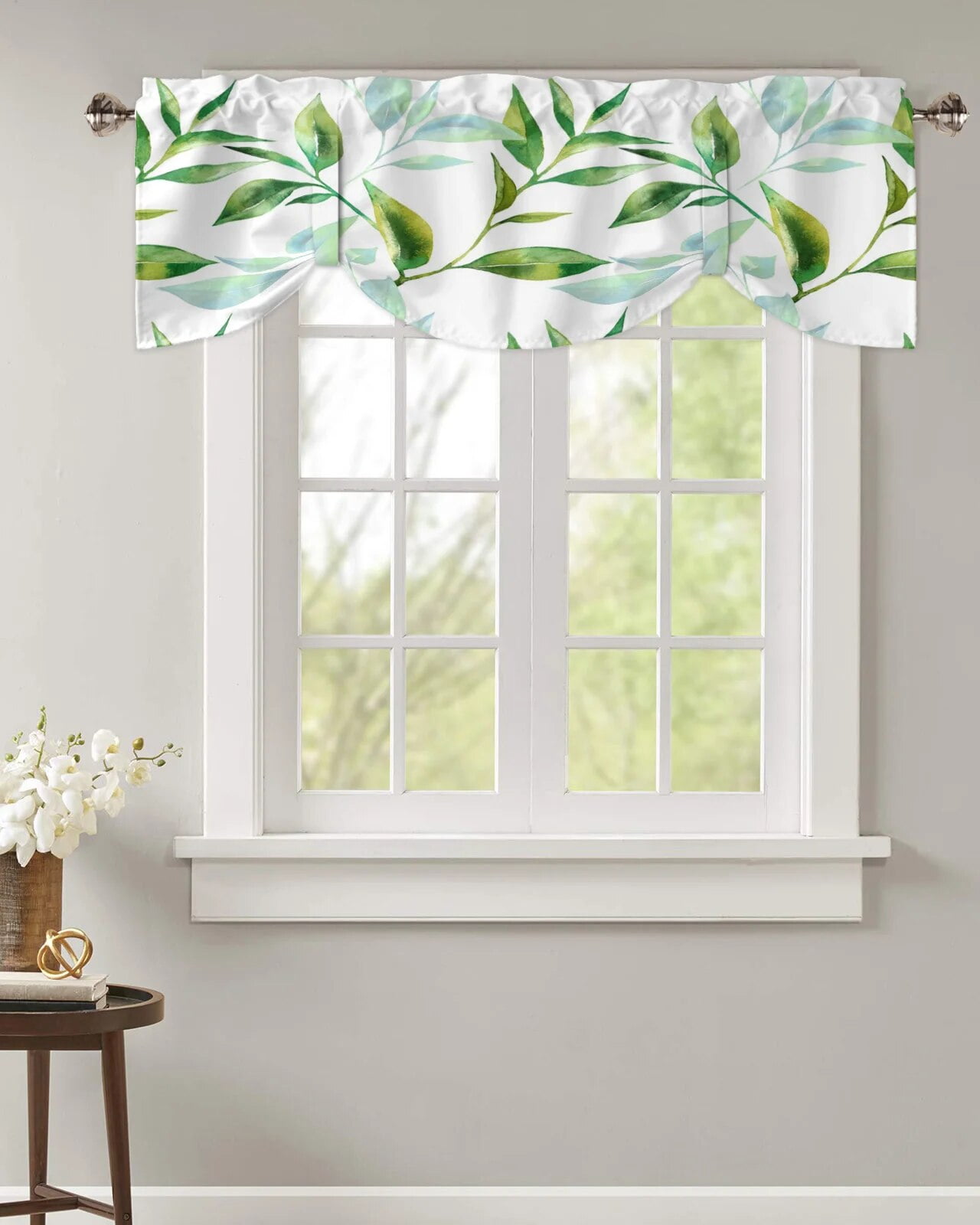 Plant Green Leaf Window Curtain Kitchen Cabinet Coffee Tie-Up Valance Curtain Rod Pocket Short ...