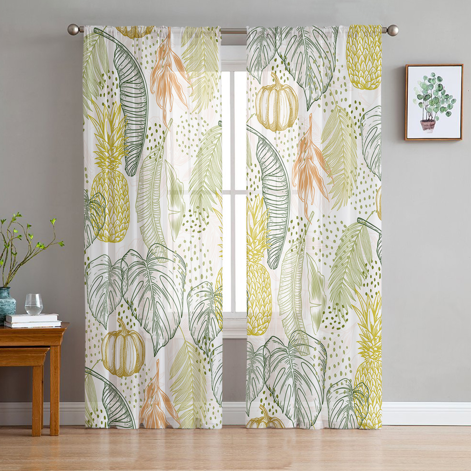 Plant Green Leaves Tulle Sheer Window Curtains for Living Room the ...