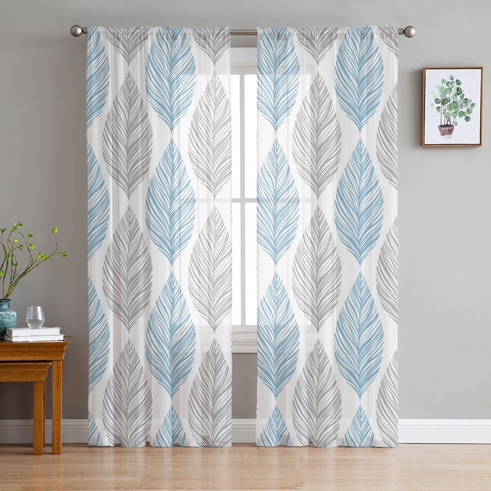 Plant Green Leaves Tulle Sheer Window Curtains for Living Room the ...