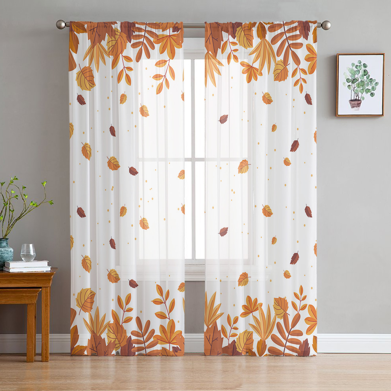 Plant Green Leaves Tulle Sheer Window Curtains for Living Room the ...