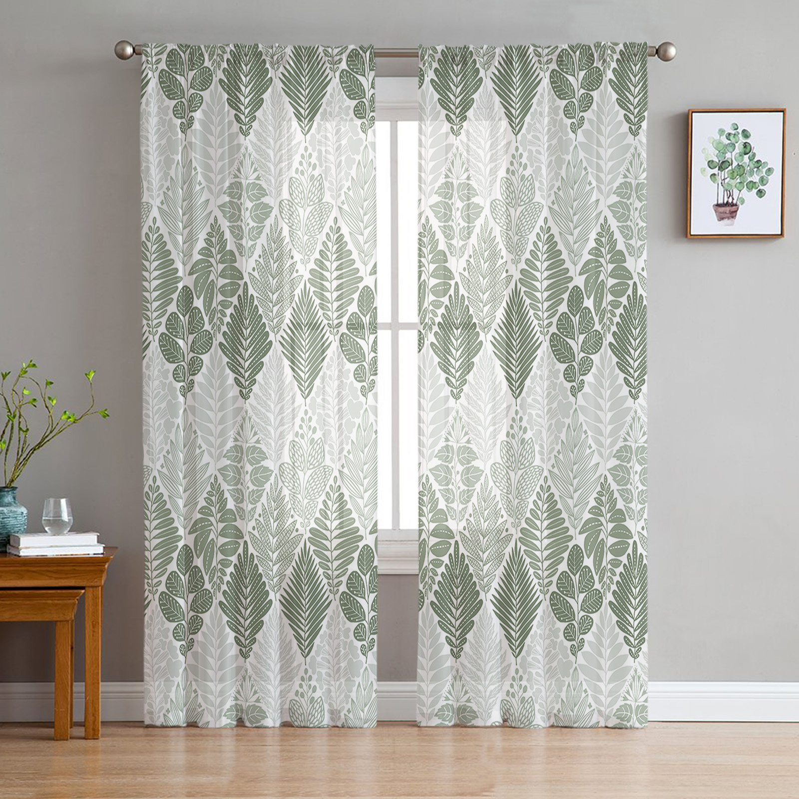 Plant Green Leaves Tulle Sheer Window Curtains for Living Room the ...