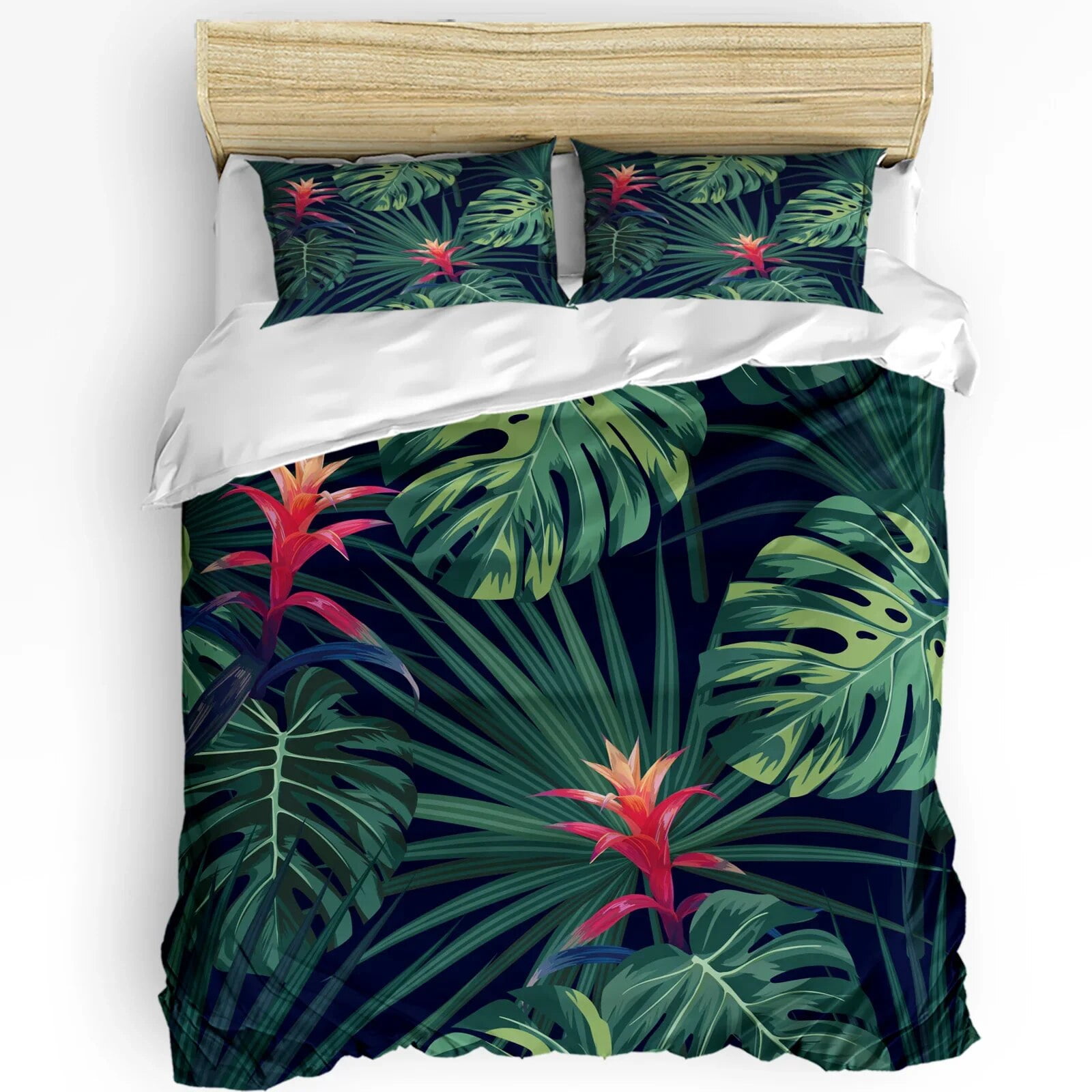 Plant Green Rattan Leaves Printed Comfort Duvet Cover Pillow Case Home ...
