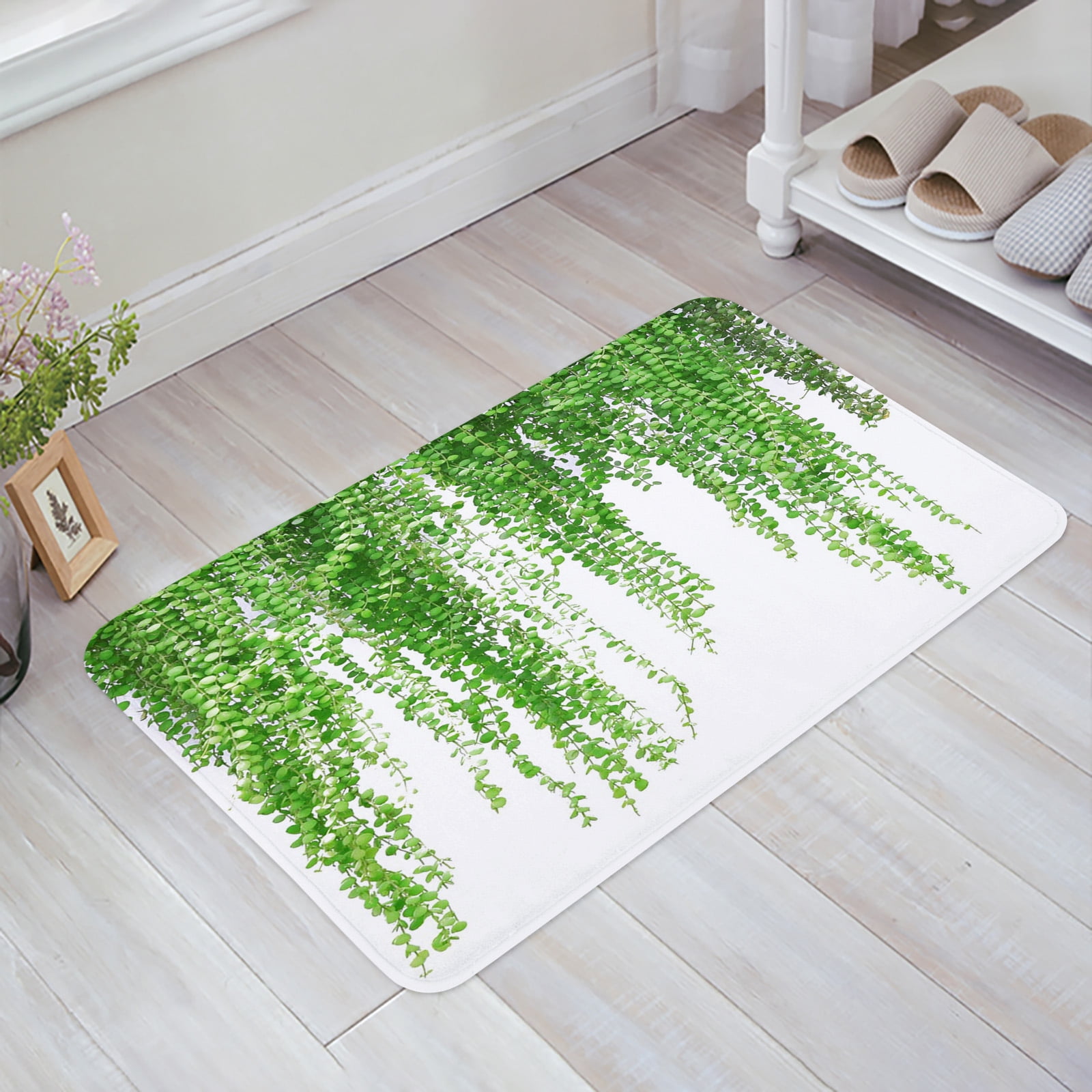 Plant Green Rattan Leaves White Bathroom Mat Carpet Kitchen Mat ...