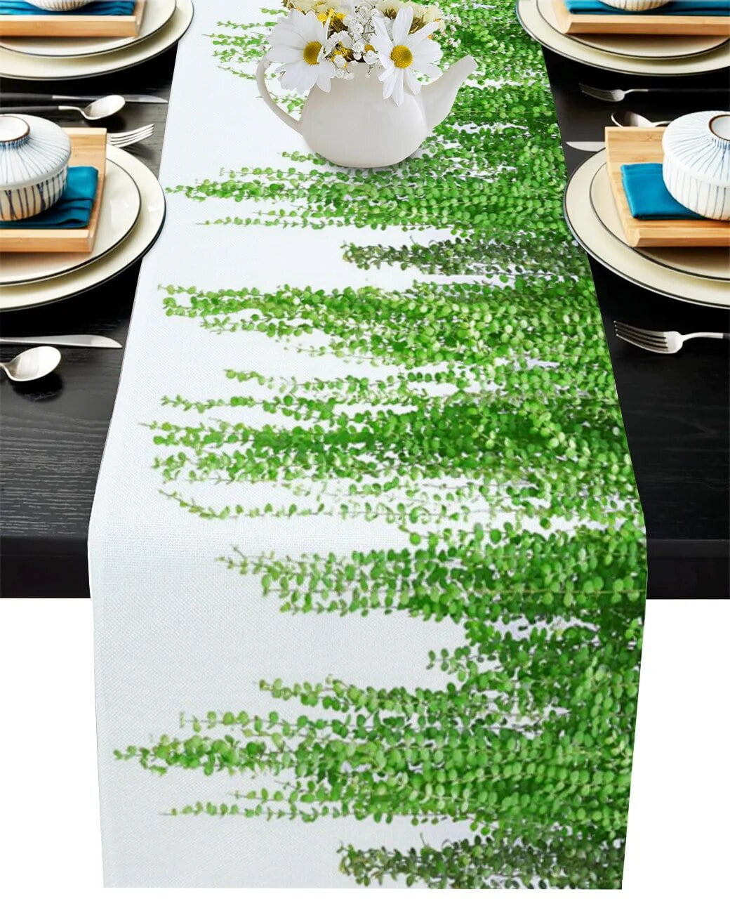 Plant Green Rattan Leaves White Table Runner Wedding ration Home Dinner ...
