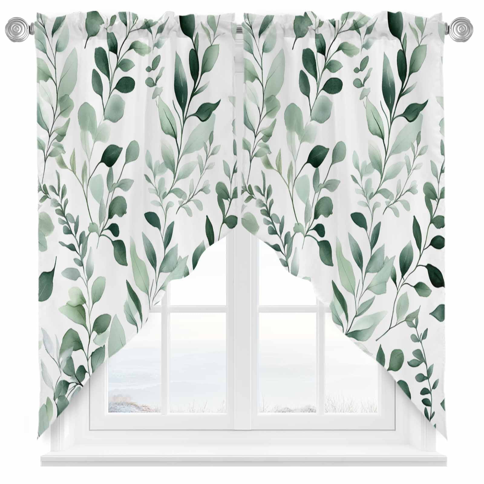 Plant Green Swag Valances for Windows 2 Pack Watercolor Eucalyptus Leaf ...
