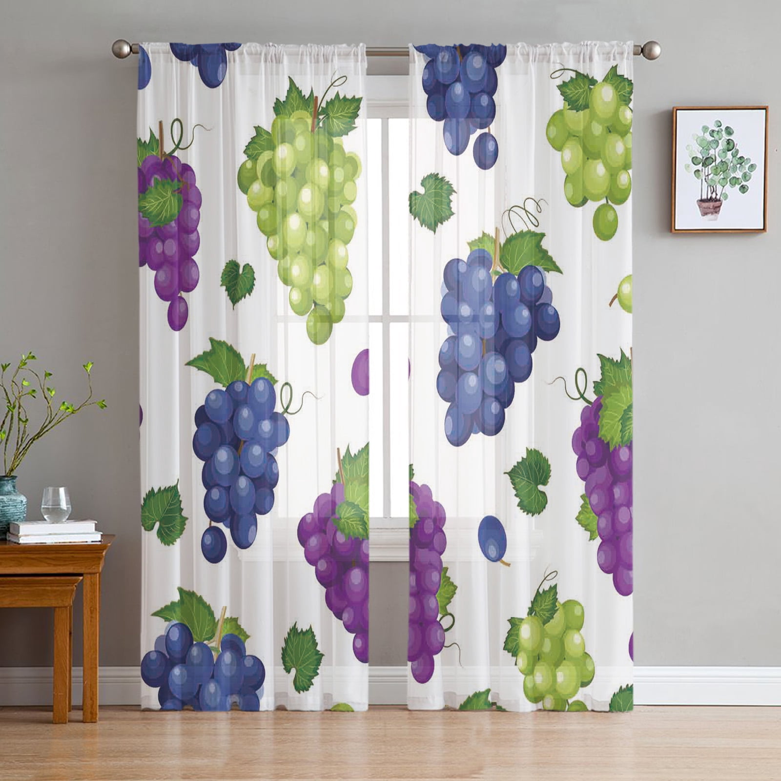 Plant Green Vine Fruit Sheer Curtains for Living Room ration Window ...