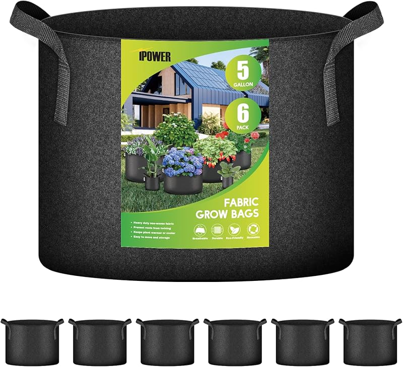 Plant Grow Bag 5 Gallon 6-Pack Heavy Duty Fabric Pots, 300g Thick ...