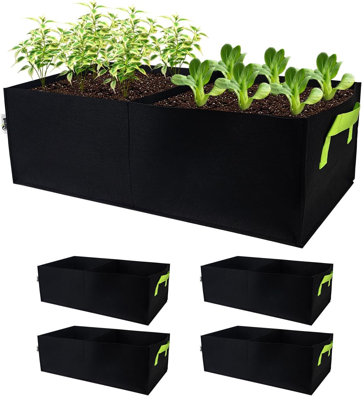 Plant Grow Bags, 5 Pack Fabric Raised Planting Bads, 2 Holes Rectangle ...