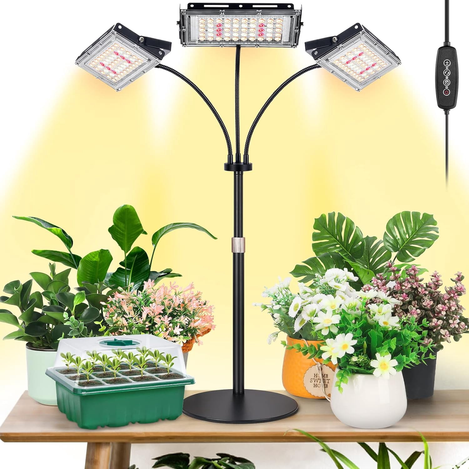 Plant Grow Light, Full Spectrum Tri-Head Desk Plant Light for Indoor ...