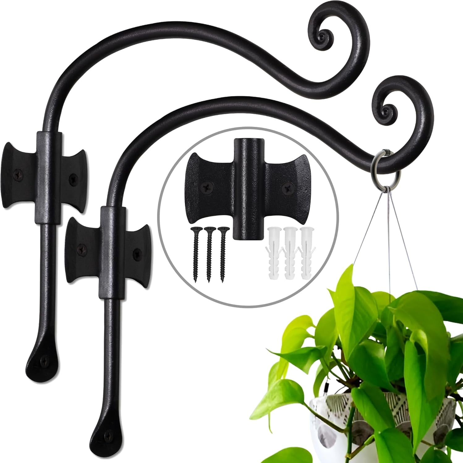 Plant Hangers Outdoor or Indoor - Wrought Iron Metal Hanger Indoor Hook ...