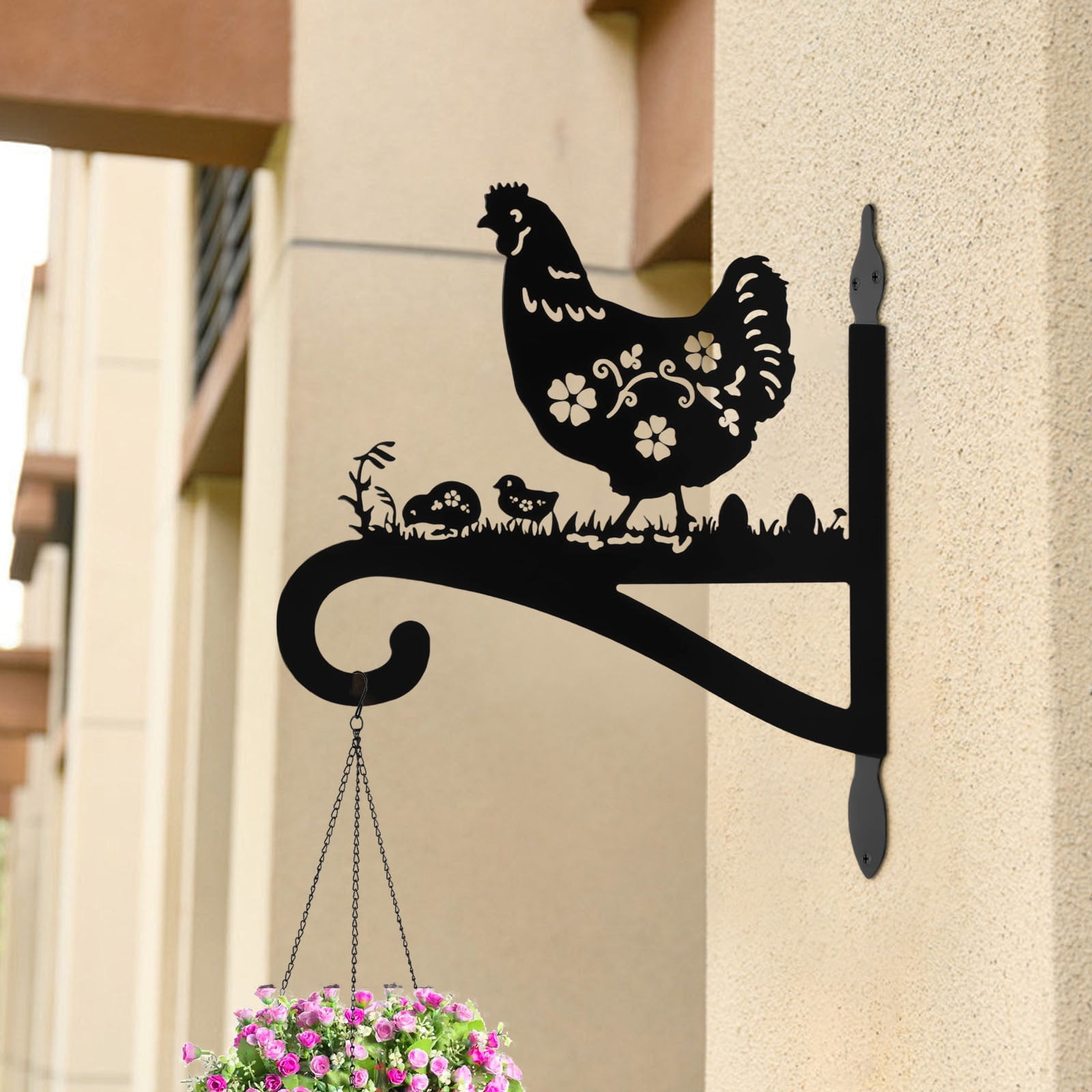 Plant Hangers Outdoor Iron Heavy Duty Ornamental Chicken Silhouette ...
