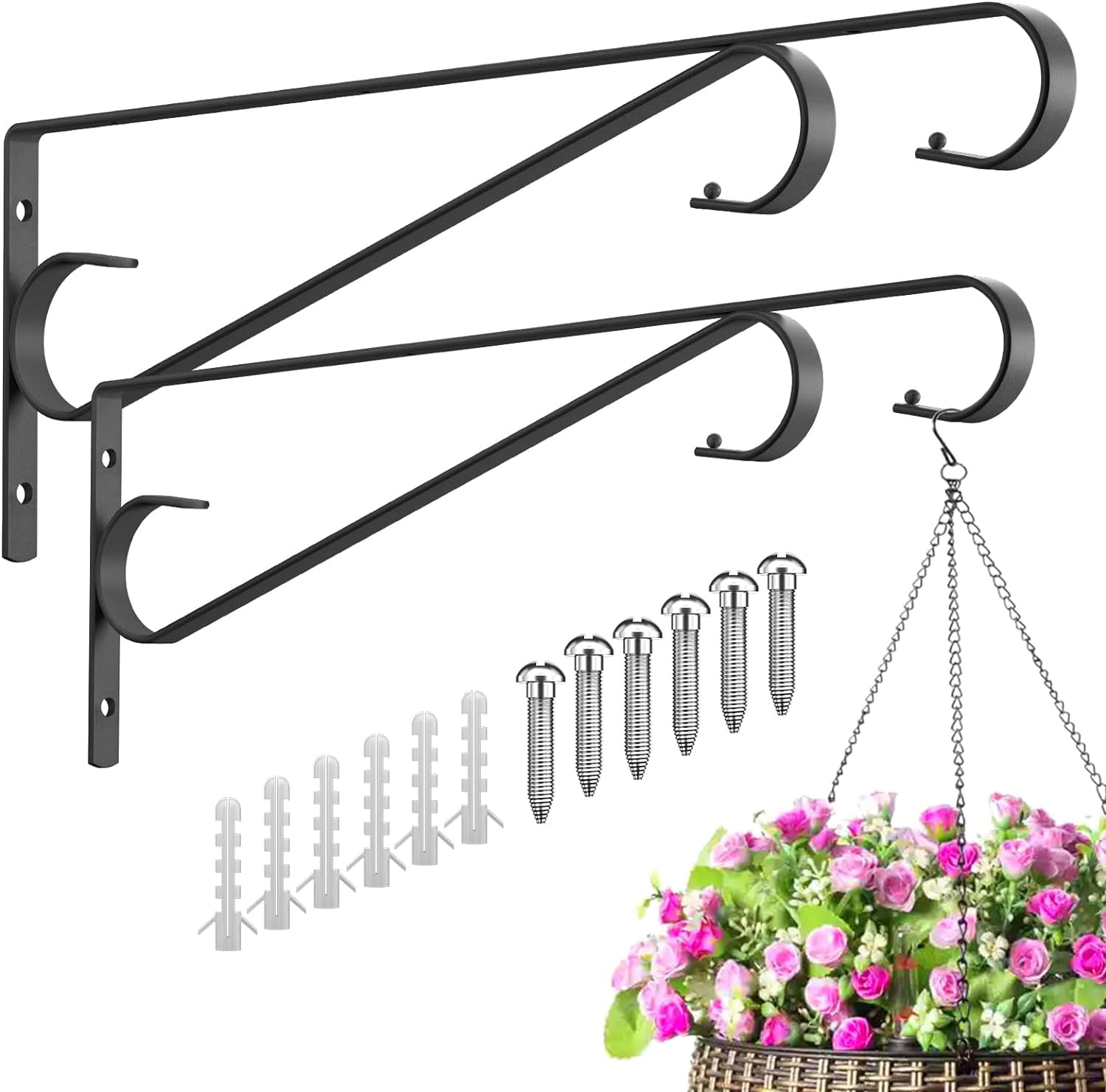 Plant Hars Outdoor (2 Pack-15.5 Inch Black) Plant Hooks Heavy Duty Iron ...