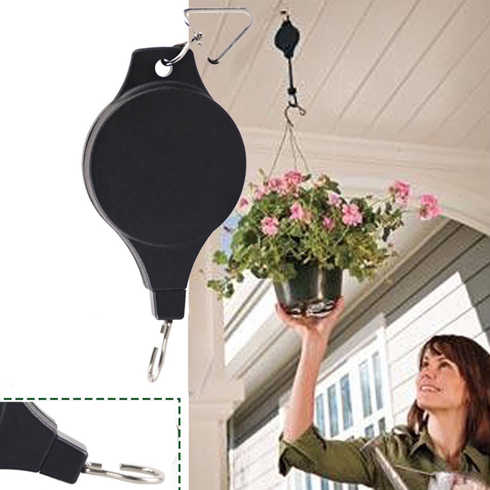 Plant Hook Pulley, Retractable Plant Hanger Easy Reach Hanging Flower ...