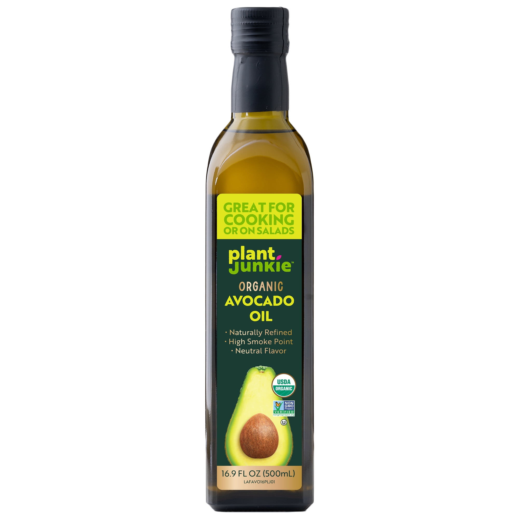 Plant Junkie Organic Avocado Oil, 16.9 fl oz (500 ml), Glass Bottle ...