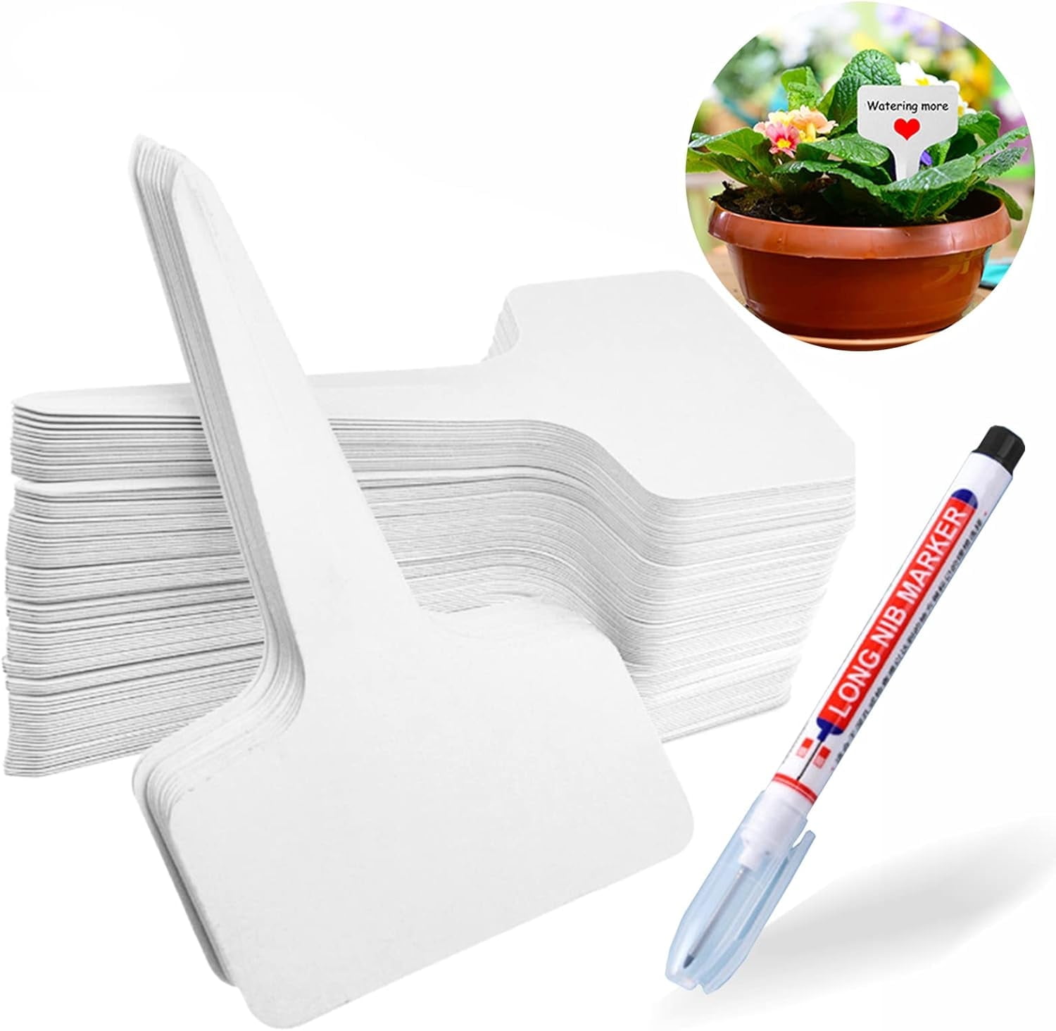 Plant Labels, 100Pcs T-Type Plastic Tags Waterproof, Reusable for ...