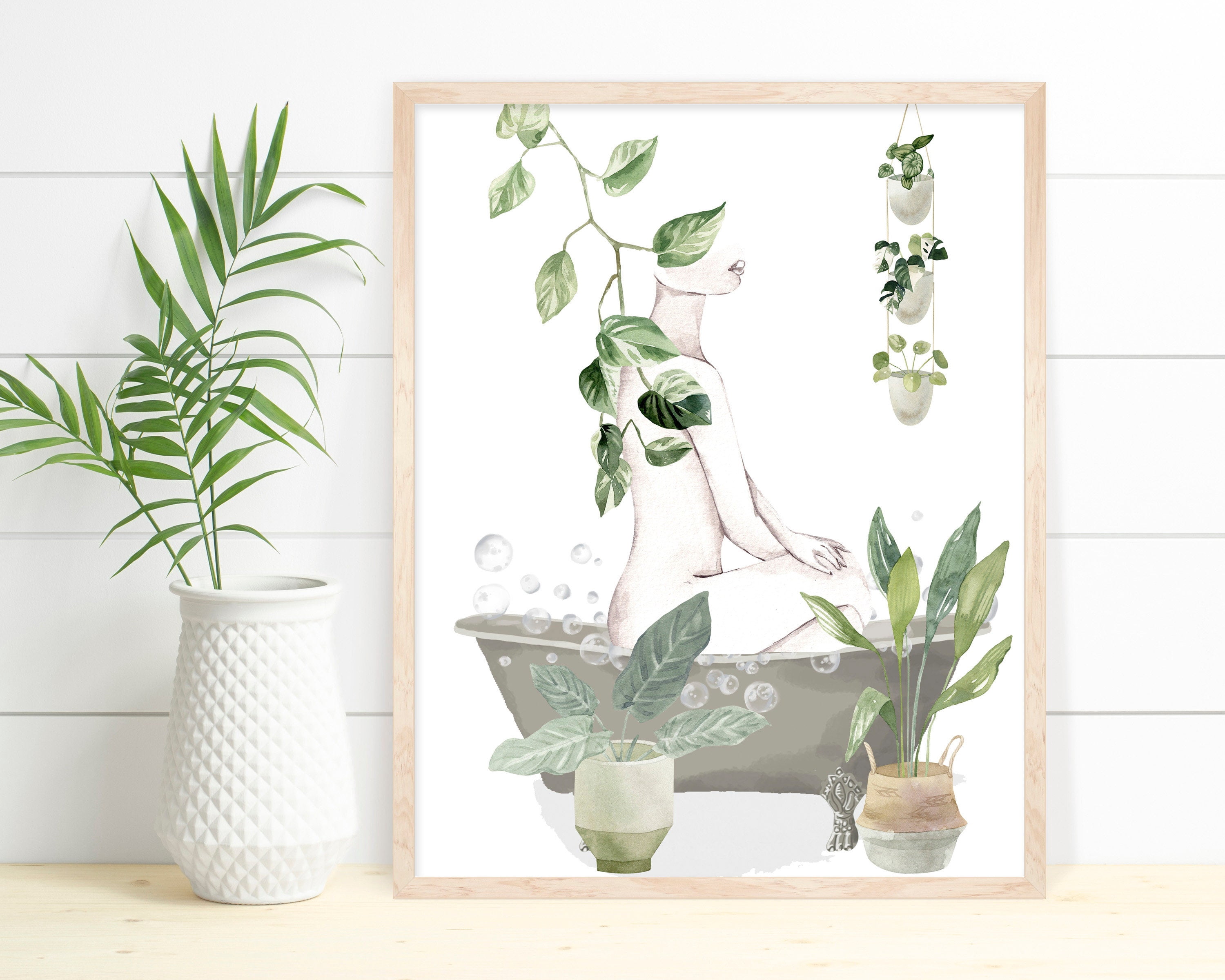 Plant Lady in Bathtub, Feminine Bathroom Print, PRINTABLE WALL ART ...