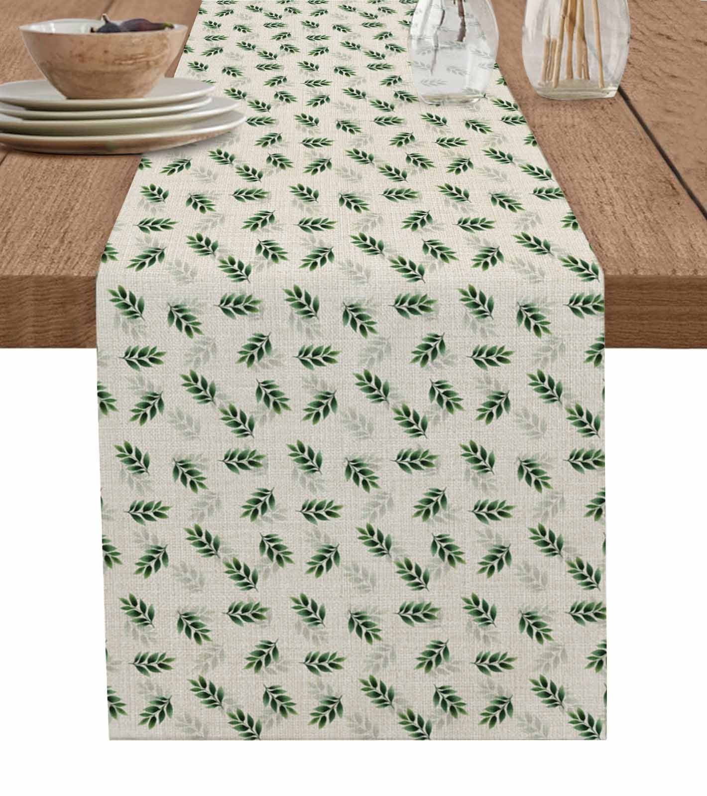 Plant Leaf Table Runner 108 Inches, Green Spring Pastoral Summer ...