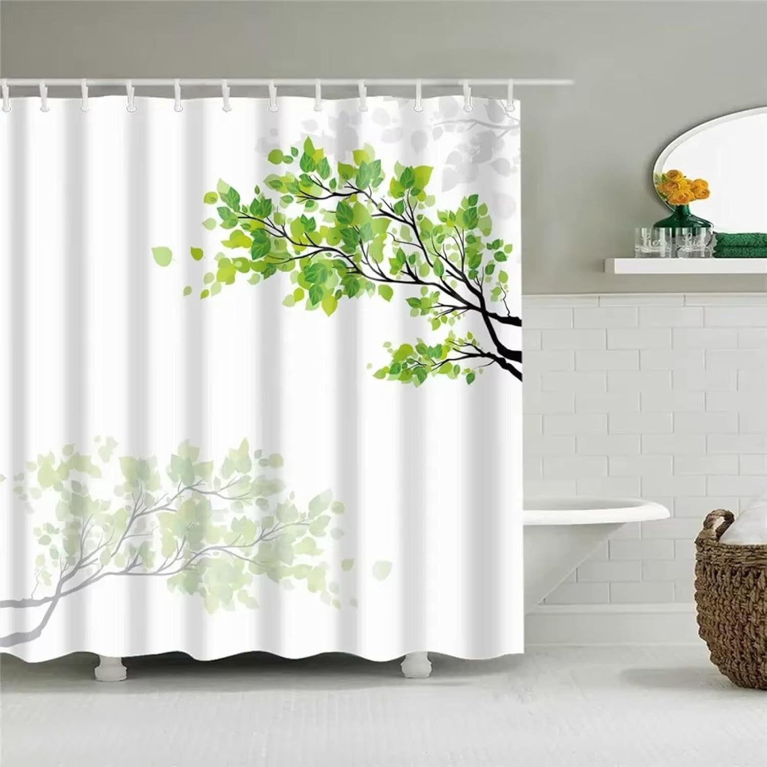 Plant Leaves Bathroom Shower Curtains Waterproof Hooks Hanging Curtain ...