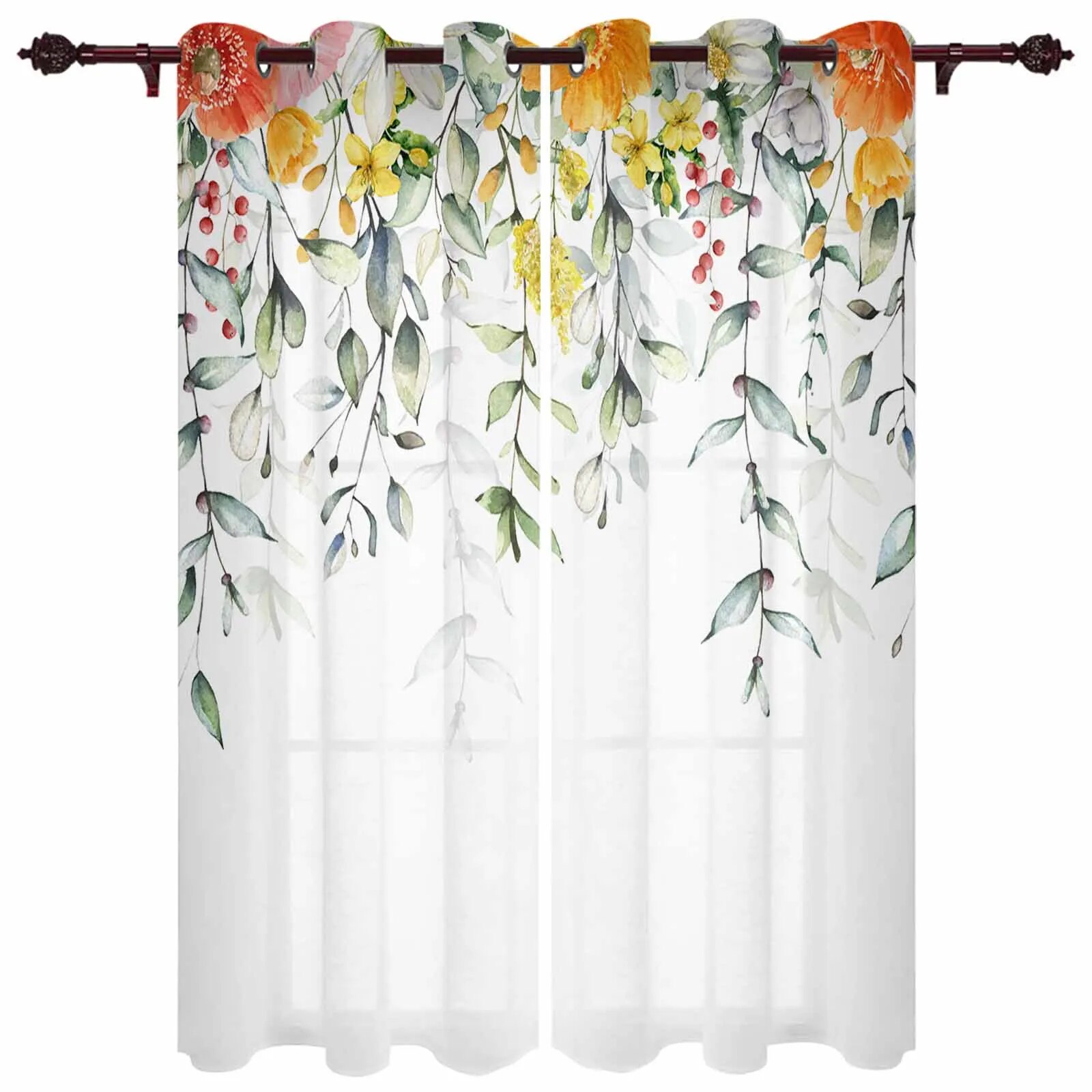 Plant Leaves Blue Modern Hall Curtains for Living Room Bedroom Window ...