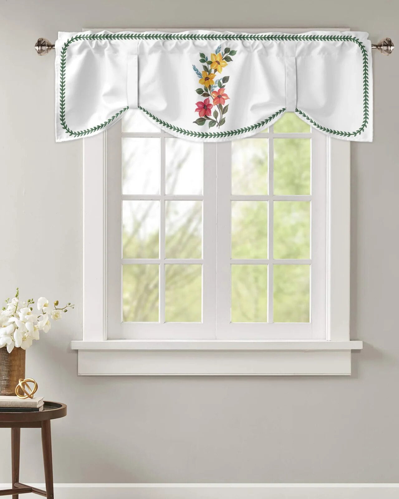 Plant Leaves Clematis Flower Window Curtain Kitchen Cabinet Coffee Tie ...