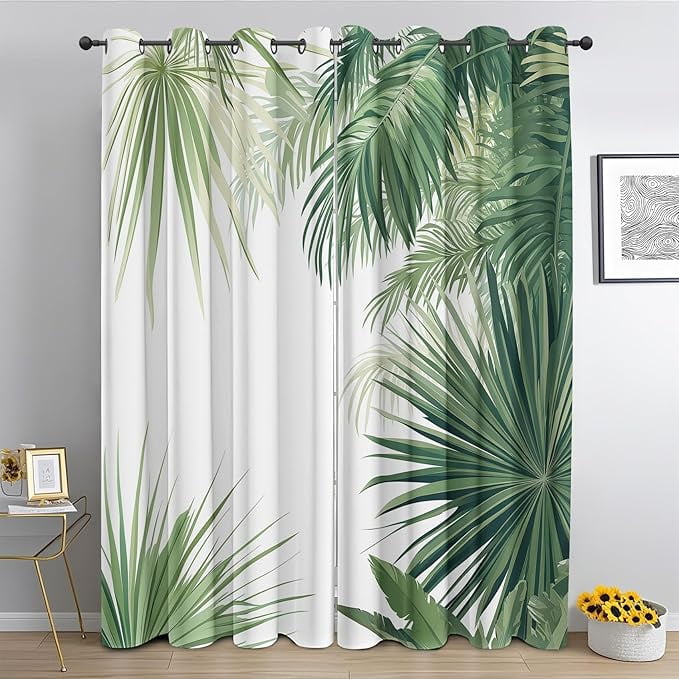 Plant Leaves Curtains Leaf Pattern Blackout Curtains Botanical Curtains ...
