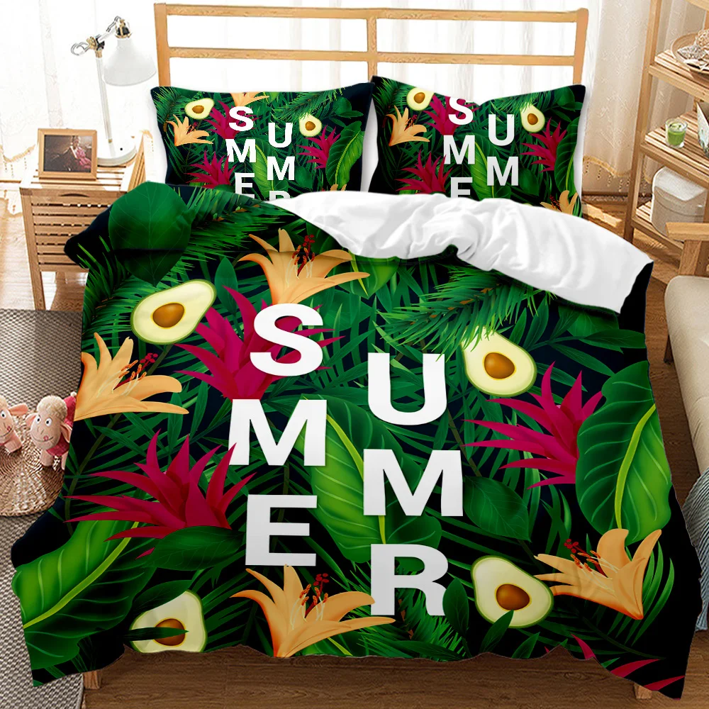 Plant Leaves Duvet Cover Set Tropical Rainforest Yellow and Dark Green ...