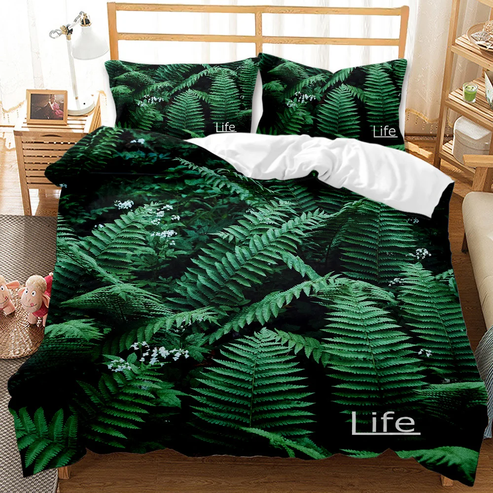 Plant Leaves Duvet Cover Set Tropical Rainforest Yellow and Dark Green ...