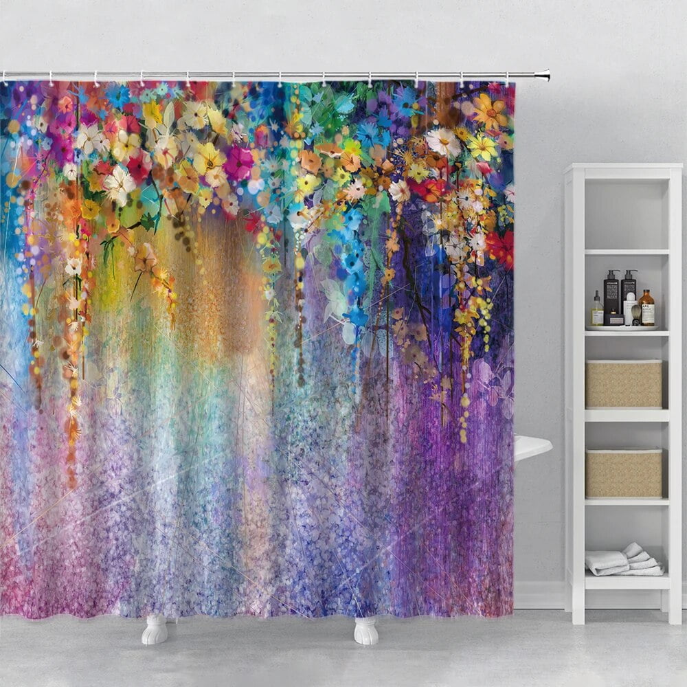 Plant Leaves Flower Shower Curtains Set Garden Floral Drum Tower Fabric ...