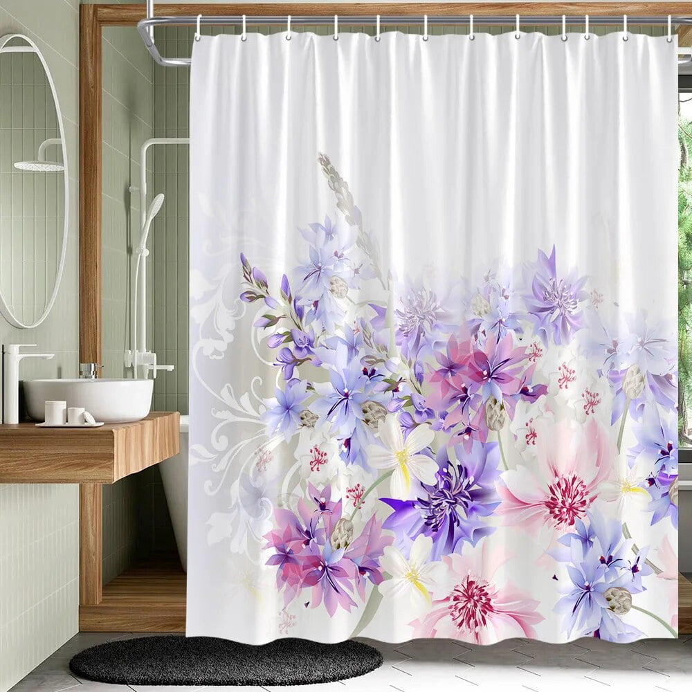 Plant Leaves Flower Shower Curtains Set Garden Floral Drum Tower Fabric ...