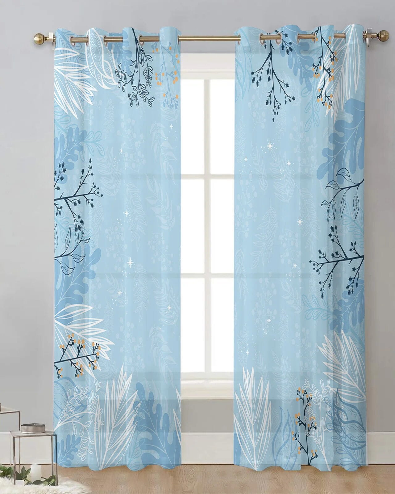 Plant Leaves Flowers Branches Simple Tulle Window Curtains Living Room ...