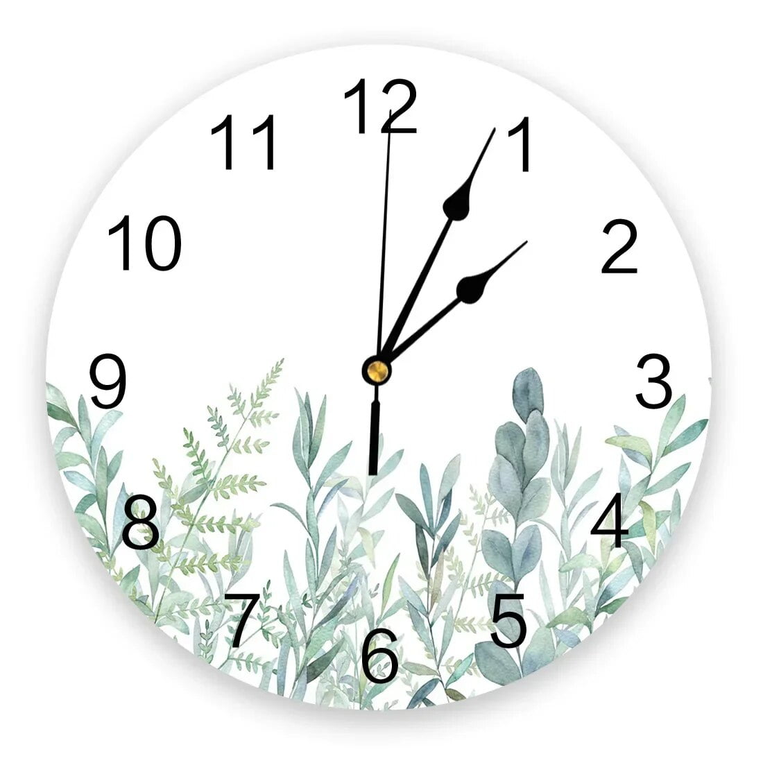 Plant Leaves Green White Wall Clock Kitchen Home Living Room Bedroom ...