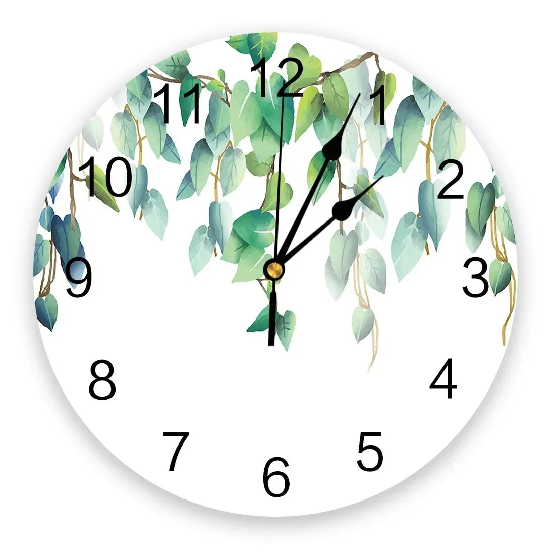 Plant Leaves Green White Wall Clock Kitchen Home Living Room Bedroom ...