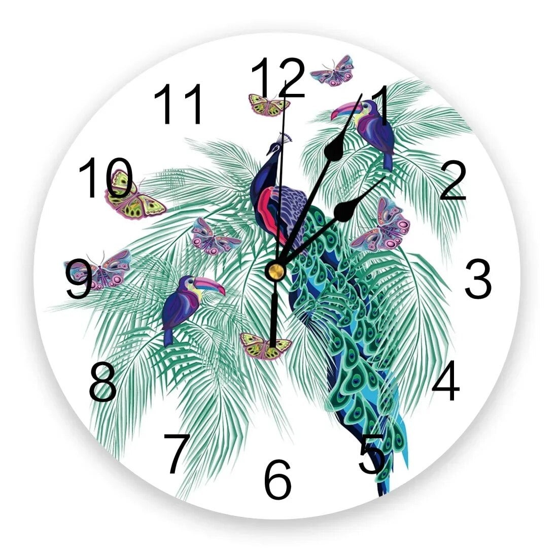 Plant Leaves Green White Wall Clock Kitchen Home Living Room Bedroom ...