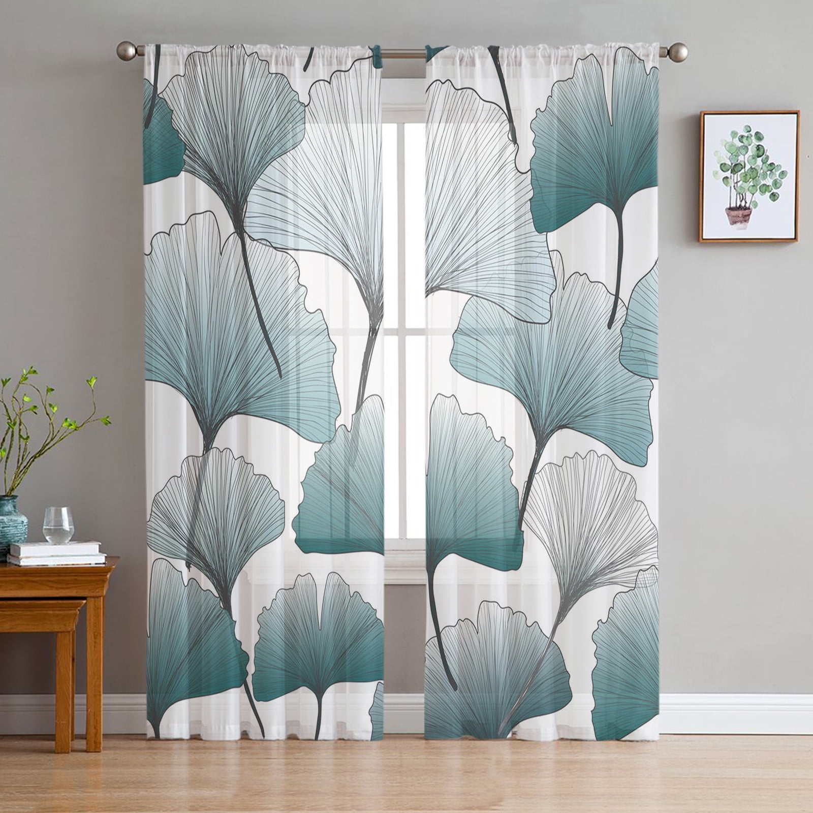 Plant Leaves Lines Texture Sheer Curtain for Living Room Bedroom Voile ...