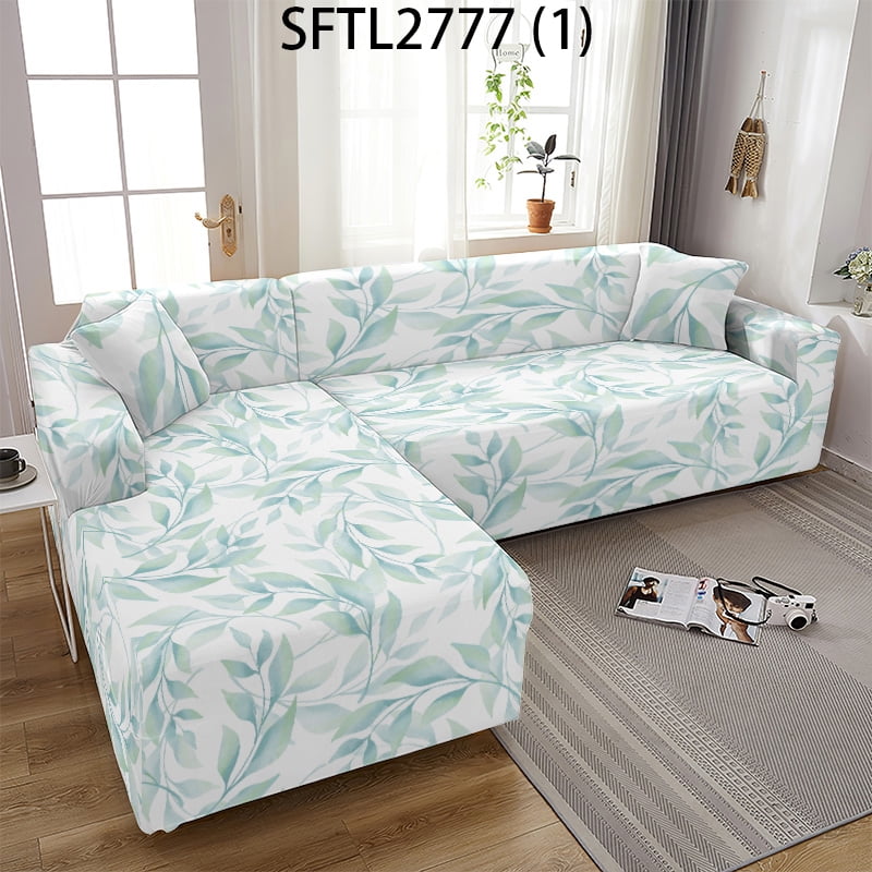 Plant Leaves Pattern Elastic Sofa Cover Light Color Retro Stretch Sofa ...