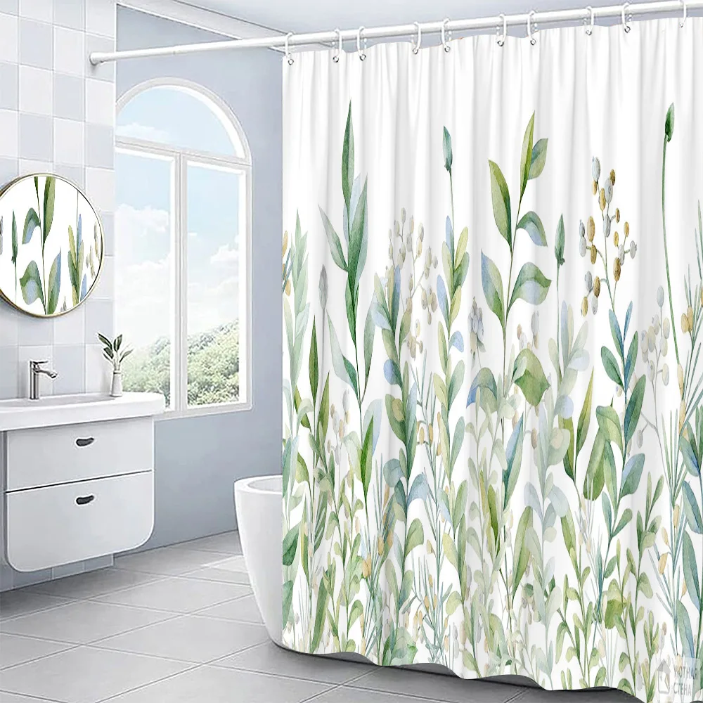 Plant Leaves Shower Curtain Fresh Nature Garden Green Eucalyptus Leaf ...