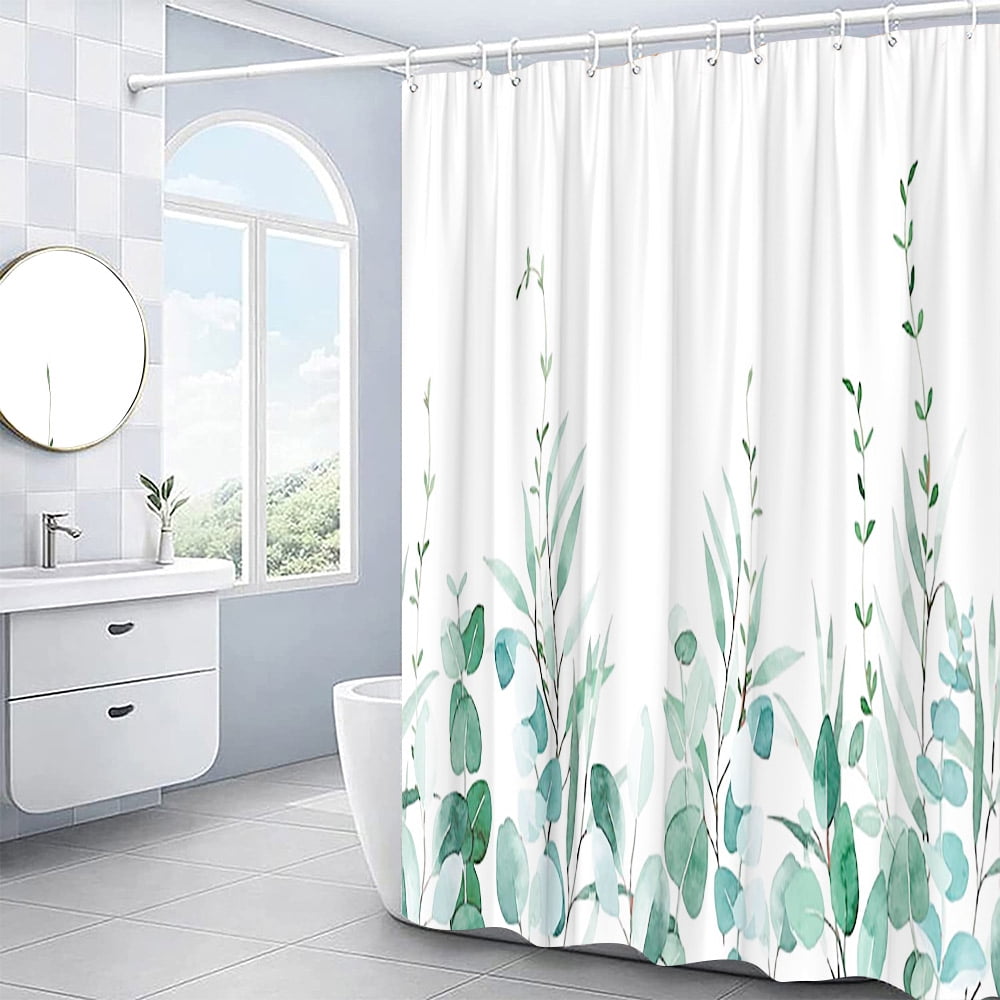 Plant Leaves Shower Curtain Set Fresh Nature Garden Green Eucalyptus ...