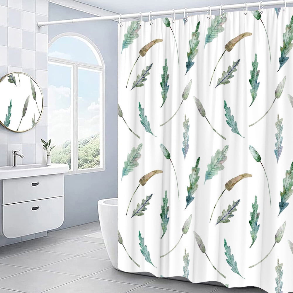Plant Leaves Shower Curtain Set Fresh Nature Garden Green Eucalyptus ...
