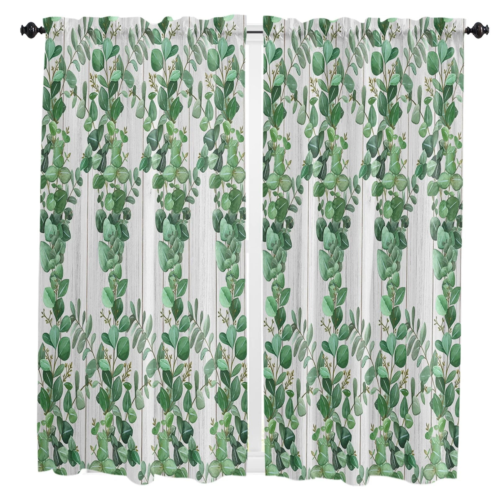 Plant Leaves Spring Small Curtain Rod Pocket Short Curtains Half Drapes ...