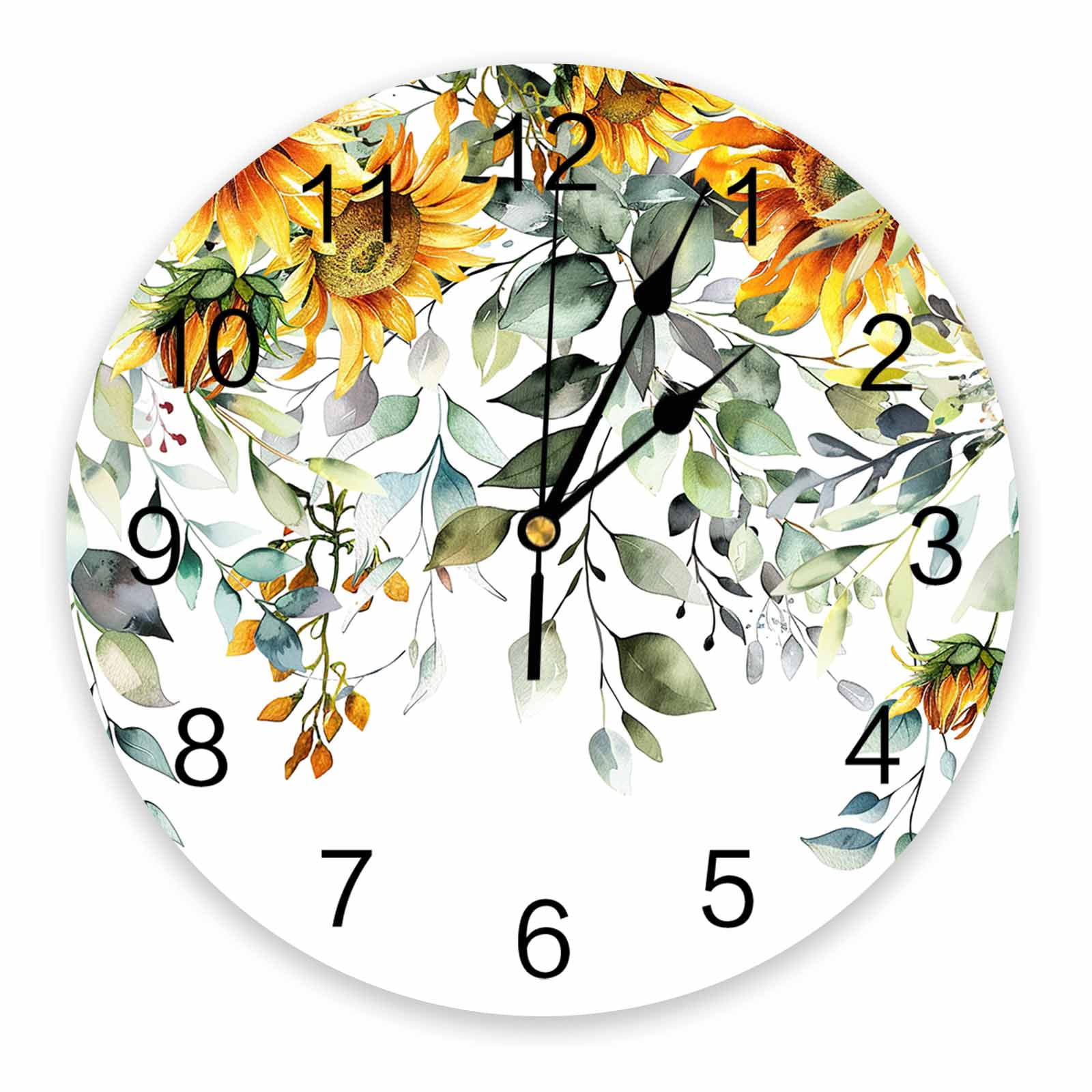 Plant Leaves Sunflower Flower PVC Wall Clock Bedroom ration Wall Clock ...