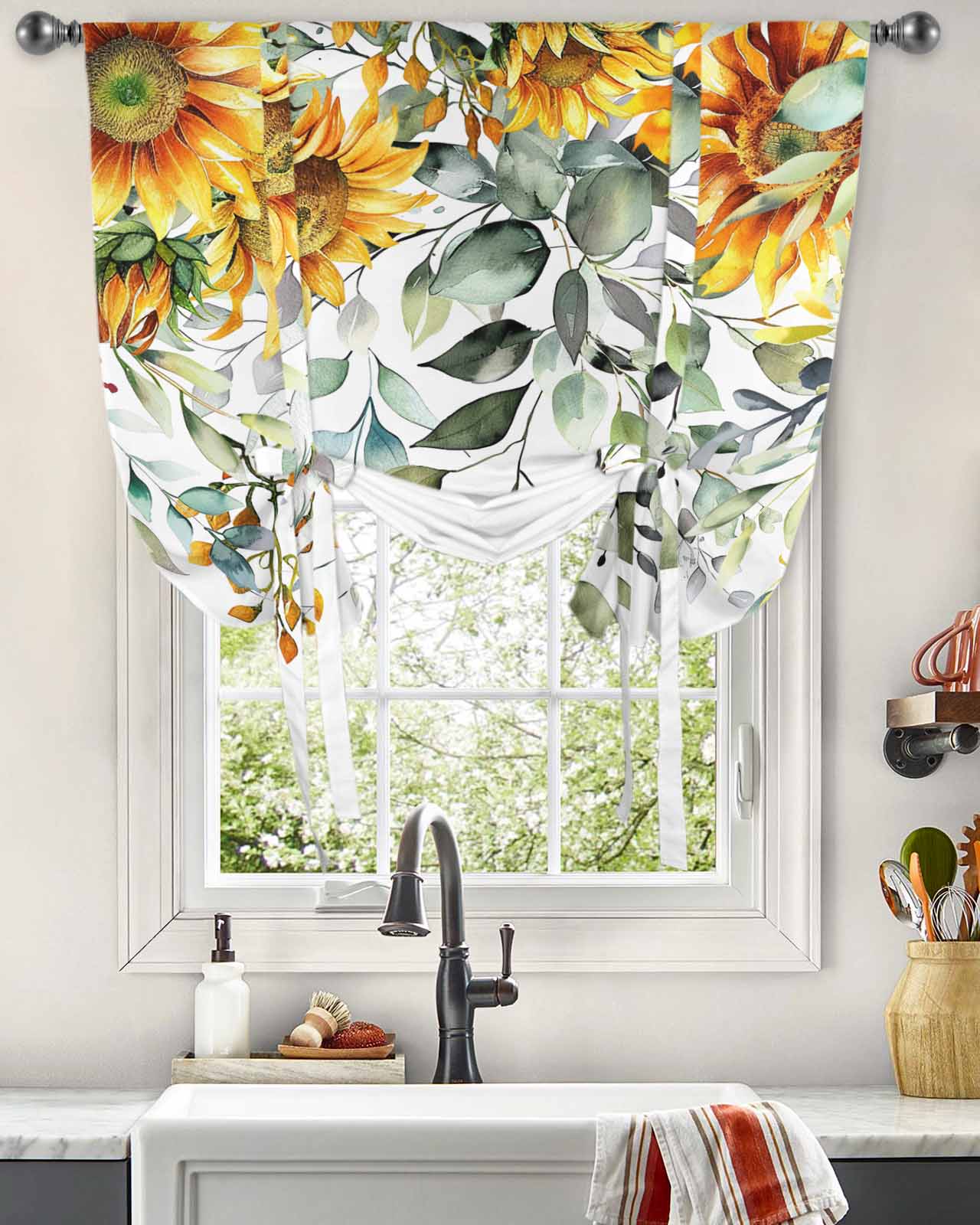 Plant Leaves Sunflower Flower Window Curtain for Living Room Home r ...