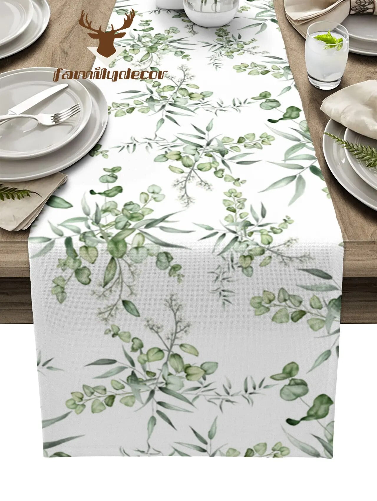 Plant Leaves Watercolor Table Runner Home Wedding Table Flag Mat Table ...