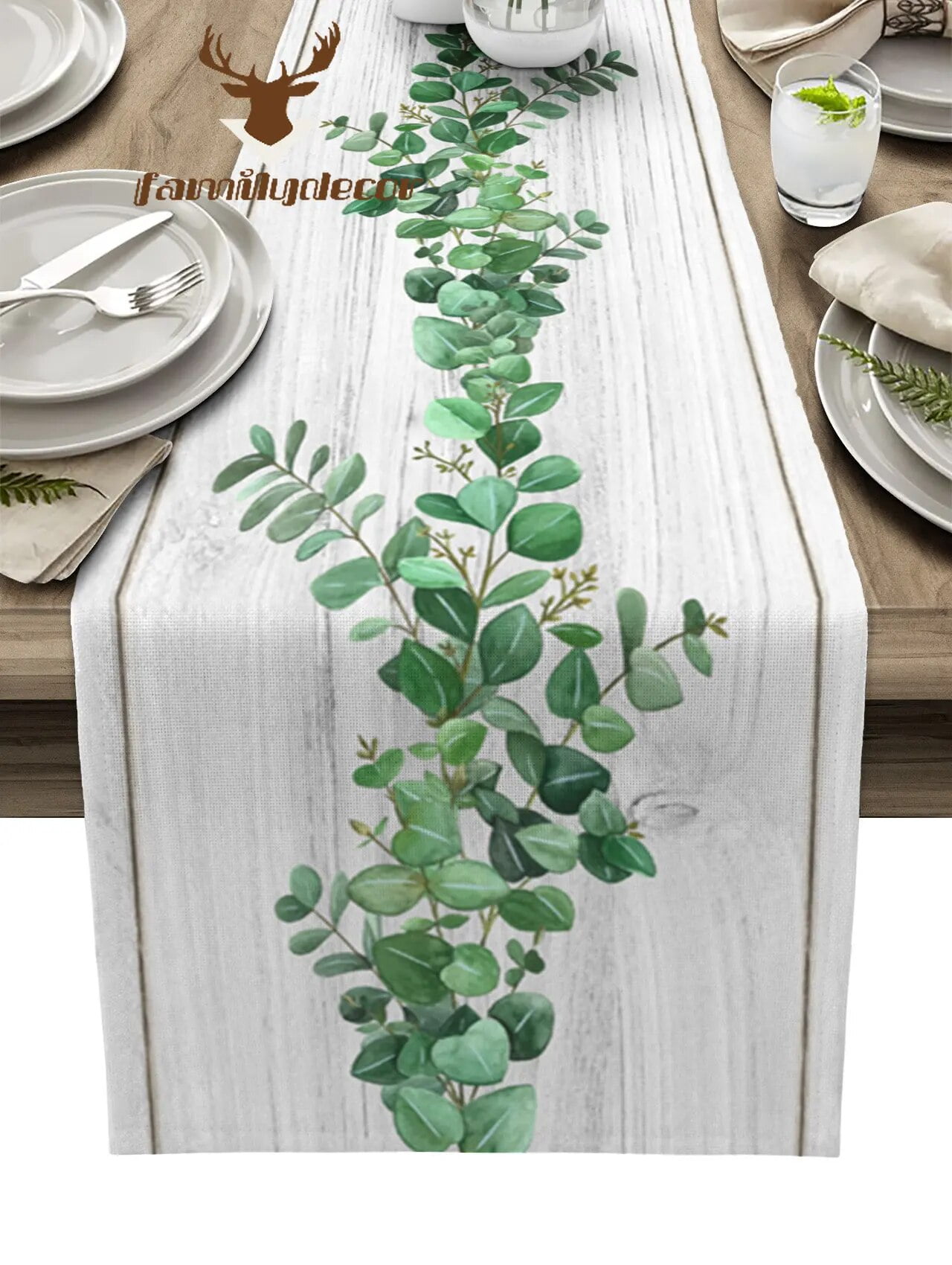 Plant Leaves Wood Grain Table Runner Home Wedding Table Flag Mat Table ...
