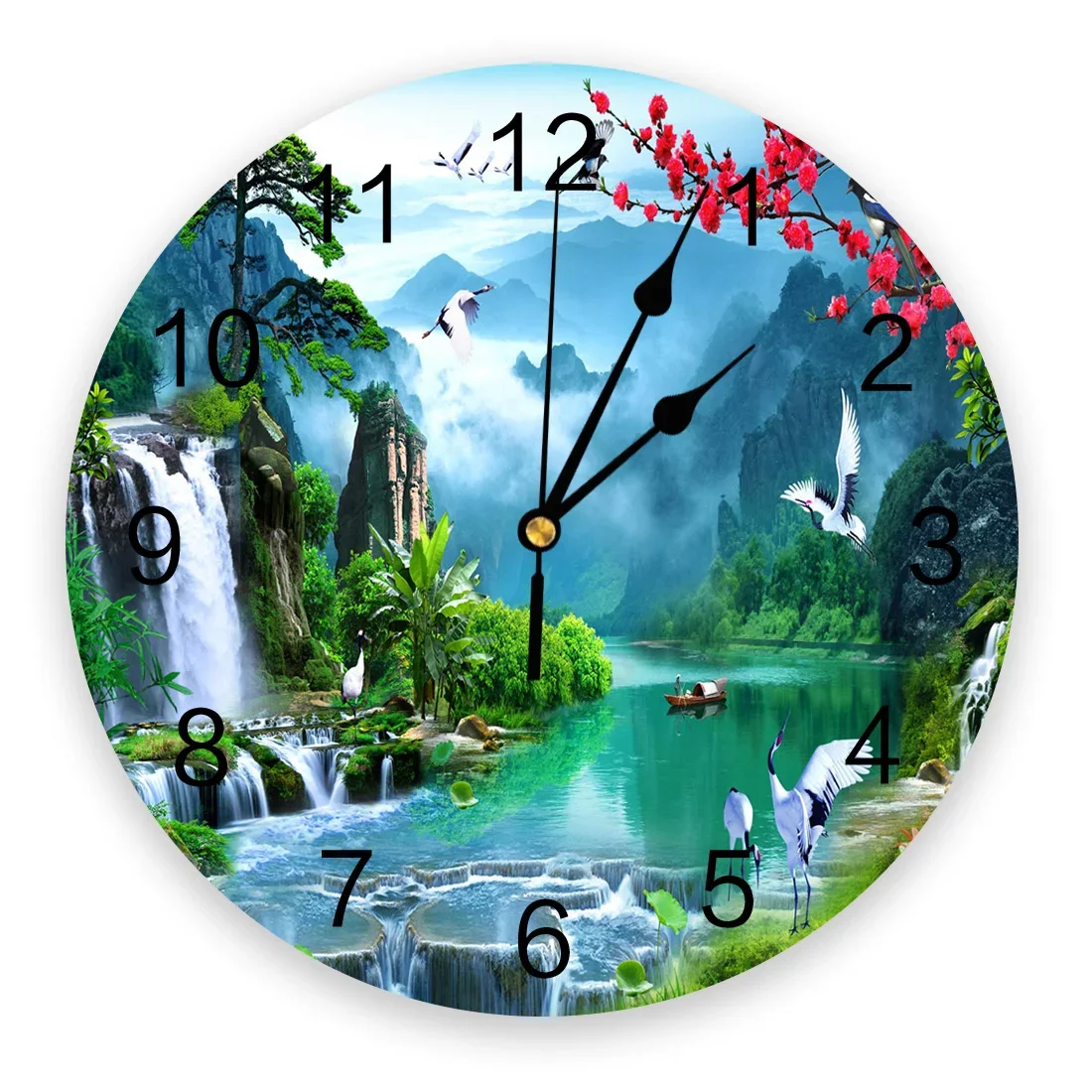 Plant Lotus Chinese Style Decorative Round Wall Clock Arabic Numerals ...