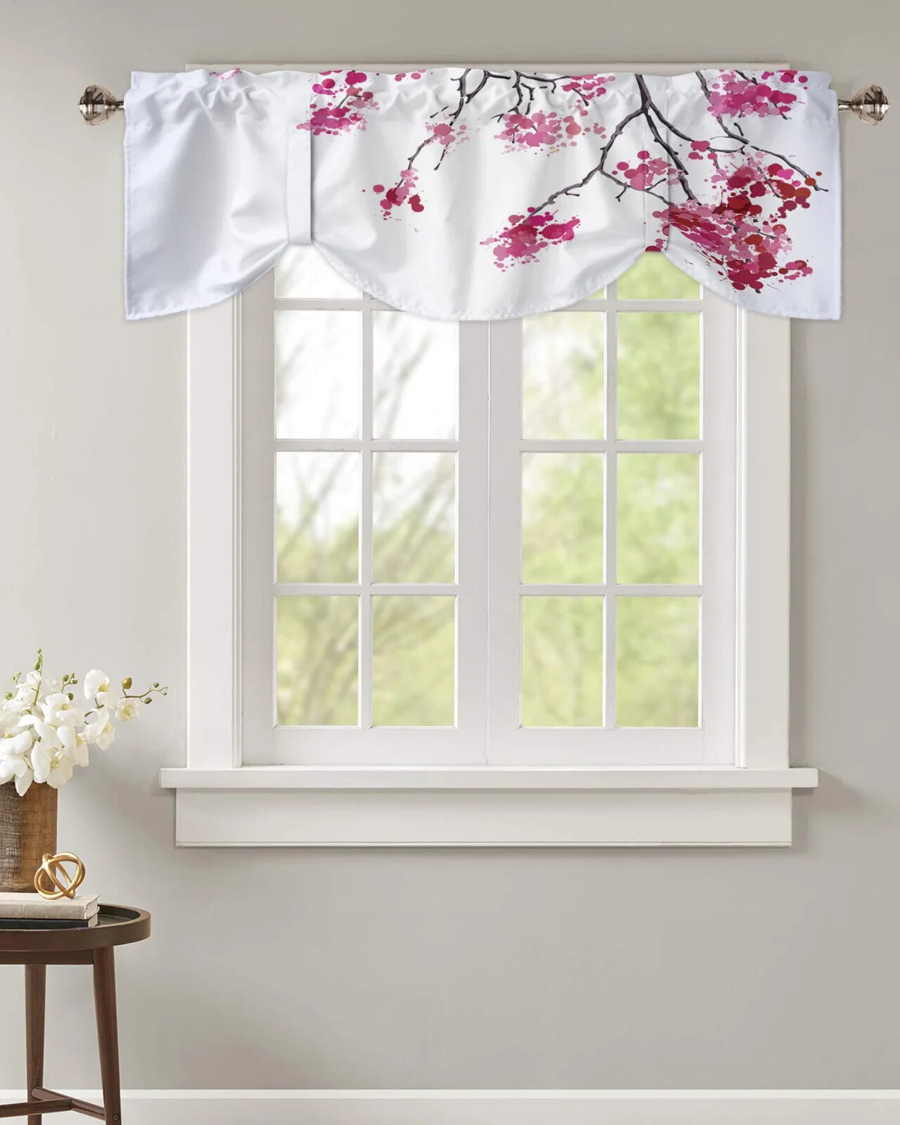 Plant Pink Flower Branch Window Curtain Kitchen Cabinet Coffee Tie-Up ...