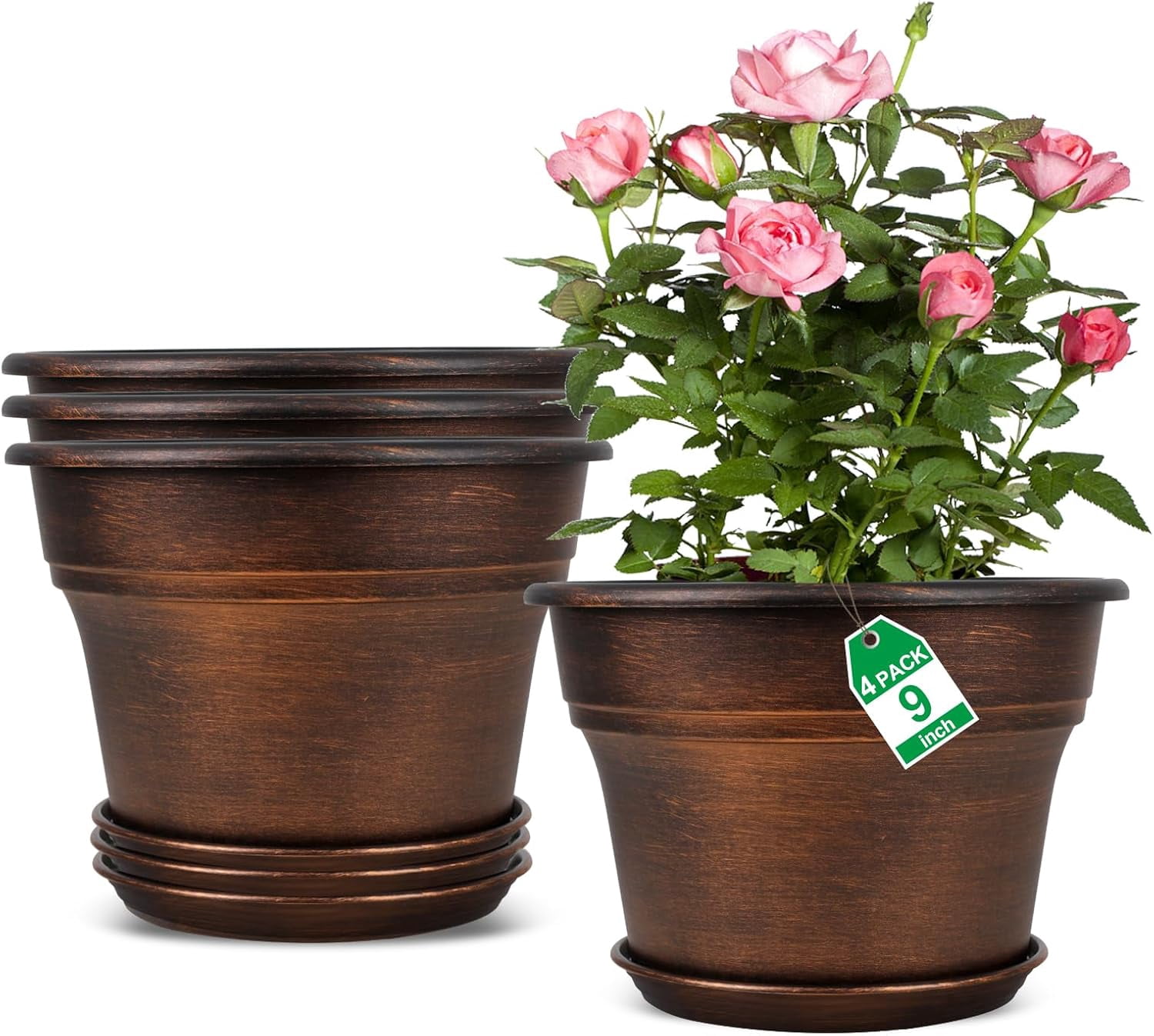 Plant Planters Pots Set of 4 Pack 13 Inch，Large Plastic Flower Pot for ...